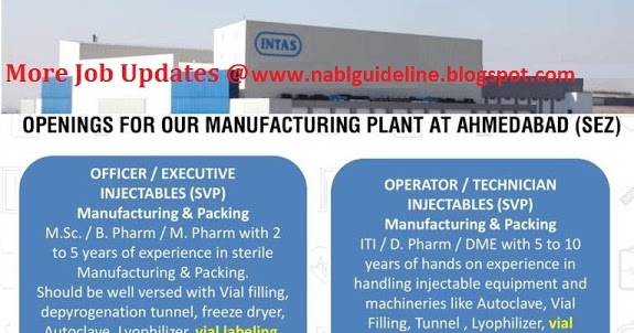 NABL GUIDELINES: Intas Pharmaceuticals Ltd - Walk-In Interviews on 8th January 2019 for Officer ...