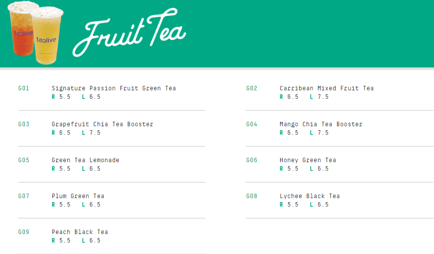 Tealive（大马Chatime）完整Menu！附上各种饮料价格！ - Leesharing