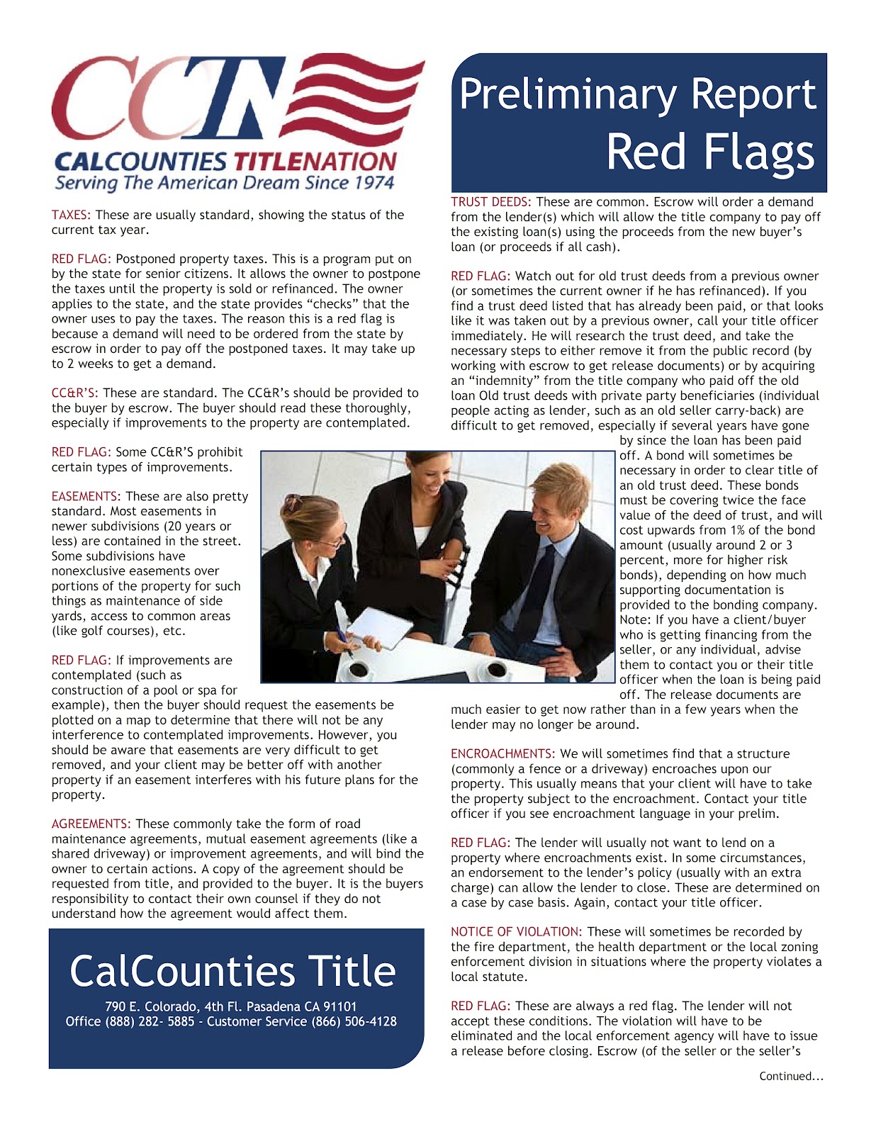 Cal Counties Title Today: Preliminary Report Red Flags