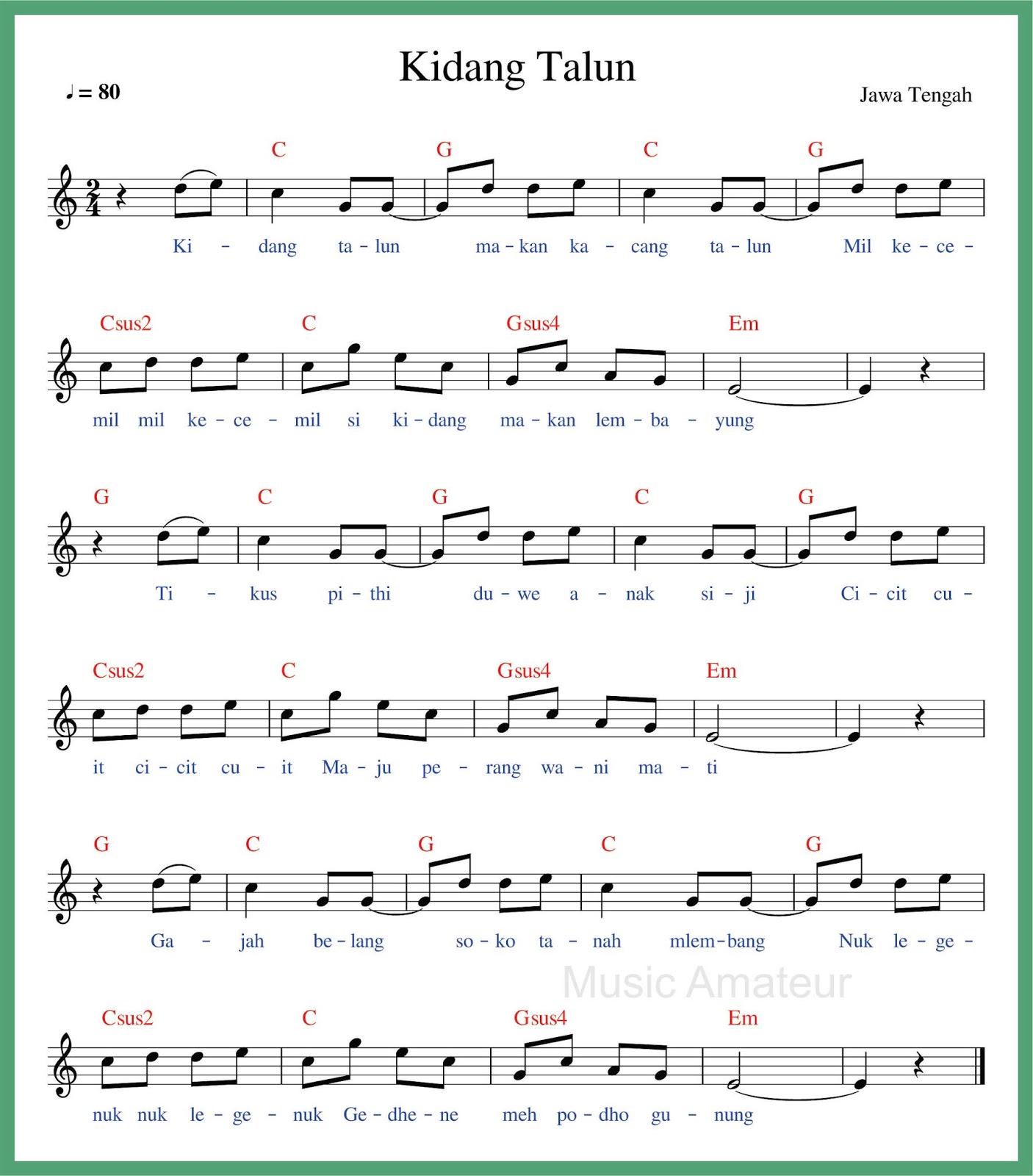 Not Angka Kidang Talun - SEPUTAR MUSIK