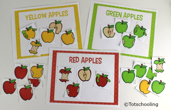 Apple Color Sorting Mats for Toddlers & Preschoolers | Totschooling ...