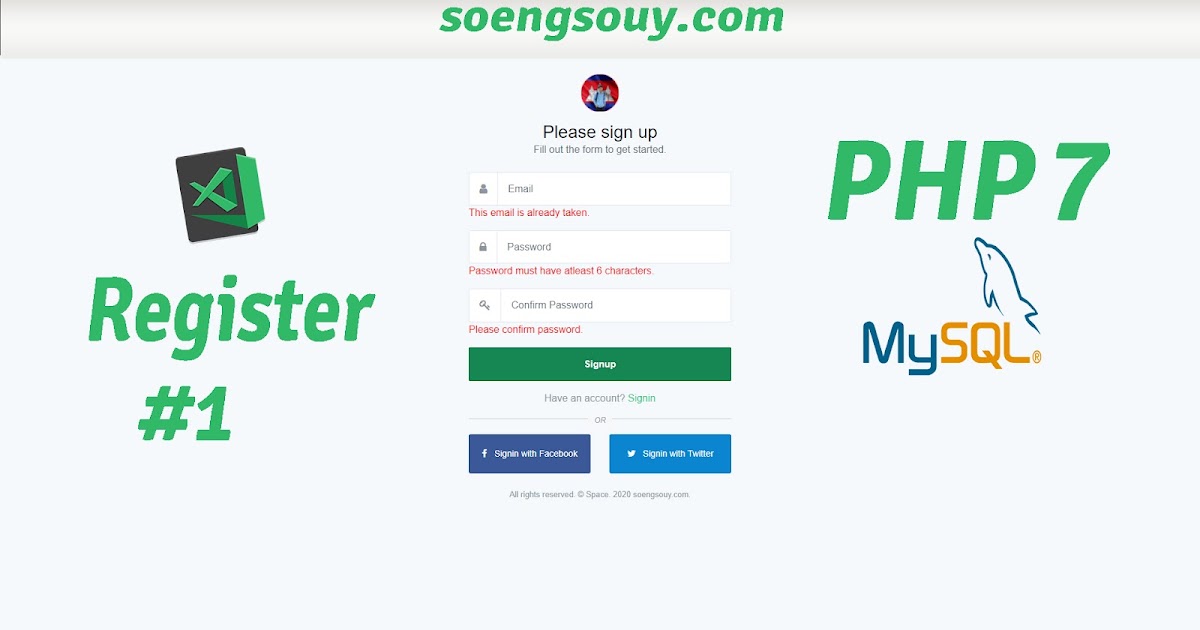 PHP MySQL registration form html with validation