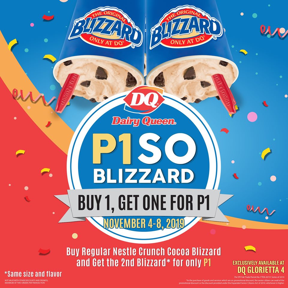 Manila Shopper: Dairy Queen PISO Blizzard Promo: Nov 4-8 2019