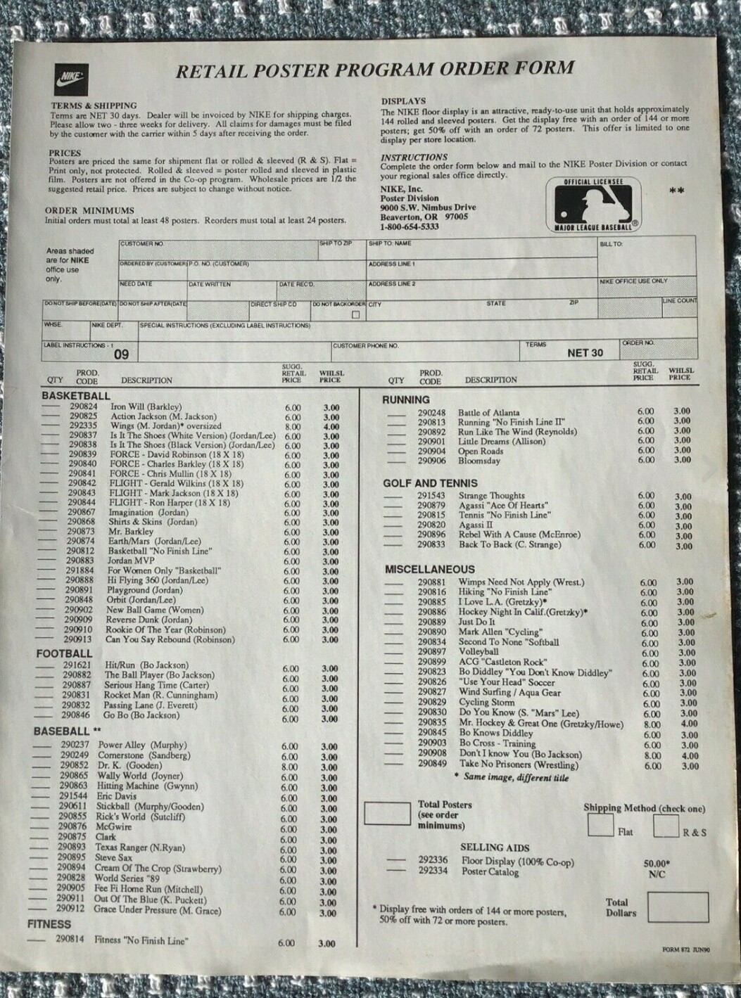 NIKE Poster Cards (1982 - 1992): 32 NIKE Poster Cards... Nike Order Forms 1990 - 1992 & Catalogs ...