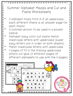 Summer Alphabet Mazes and Cut and Paste Worksheets (No Prep ...