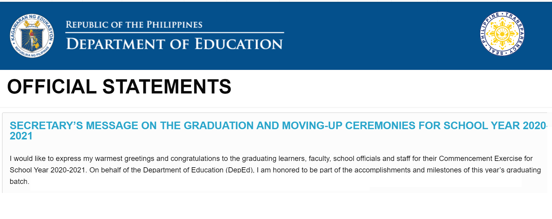 DepEd Released the official statement of Secretary Briones on the ...