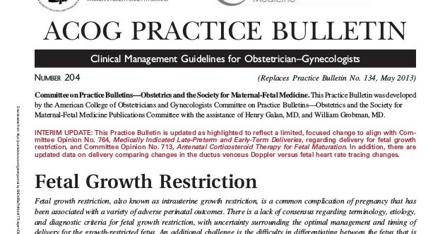 Bác Sĩ Võ Tá Sơn: ACOG Practice Bulletin No. 204: Fetal Growth Restriction.