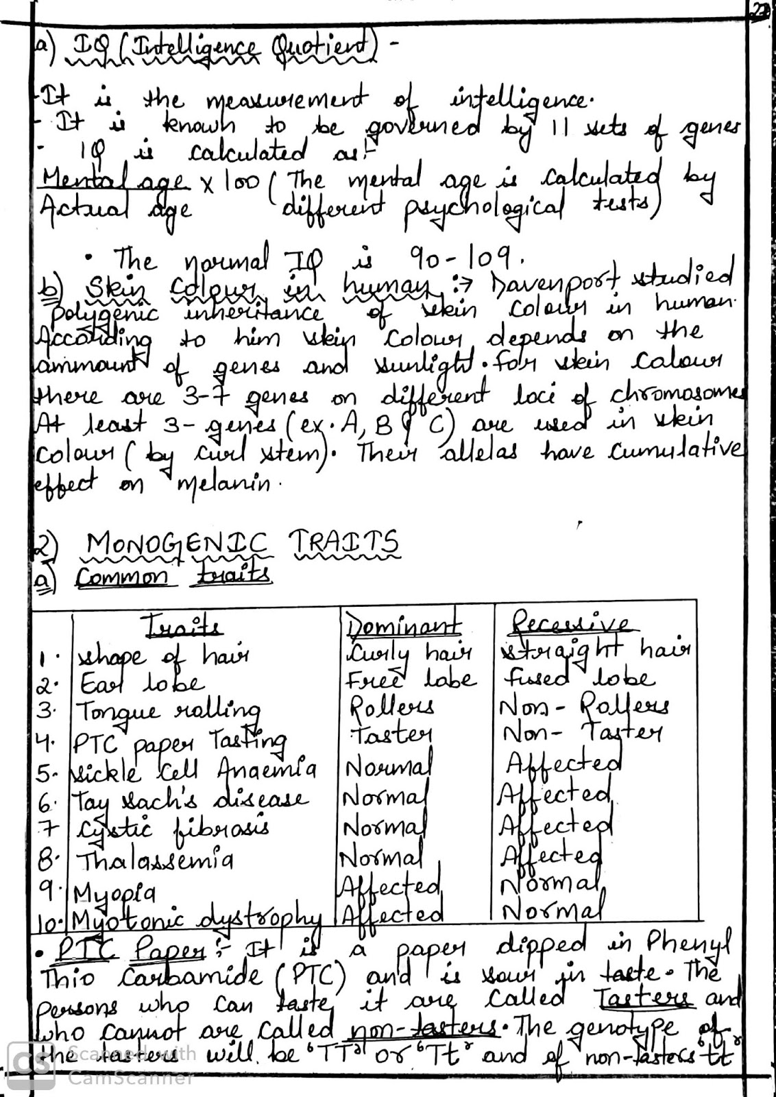 Principle of Inheritance and Variation Handwritten Notes for 12th Biology