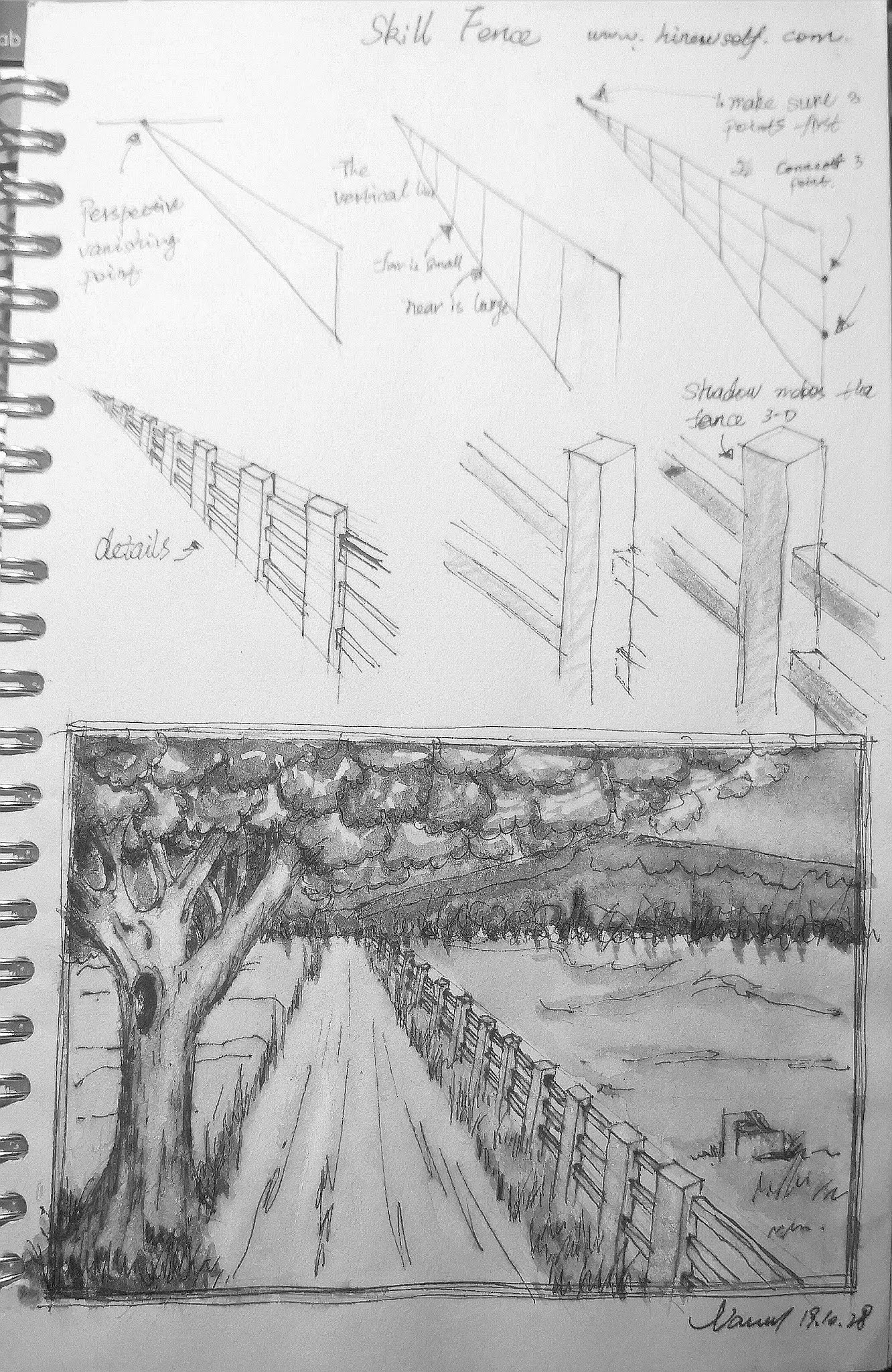 How To Draw A Fence In A farm Scene/skill & Watercolor