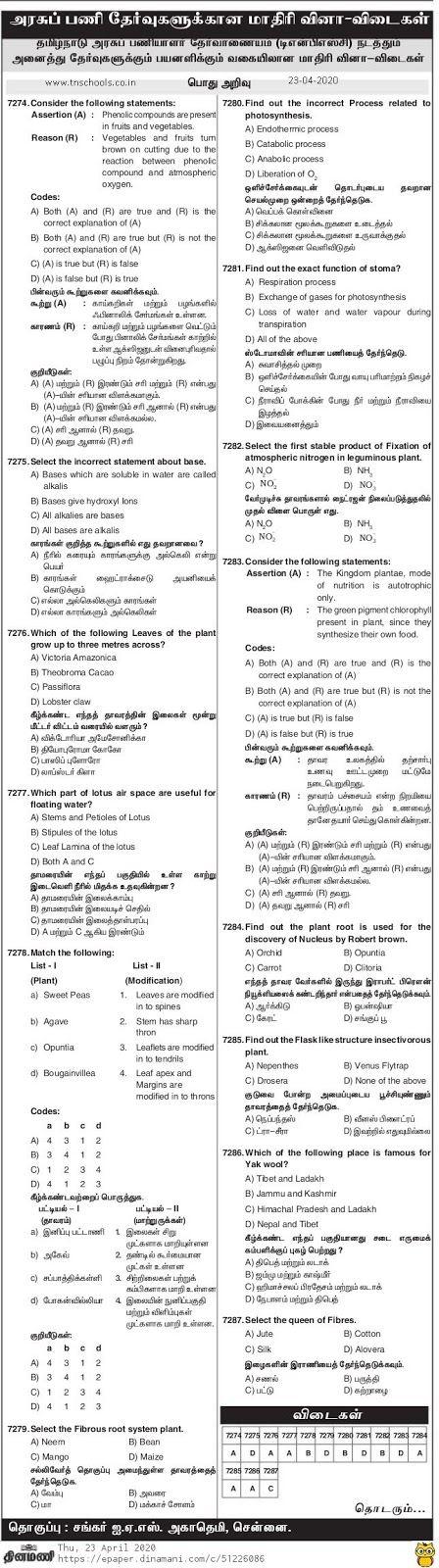 Dinamani tnpsc group-1 model question paper with key daily updated 23 ...