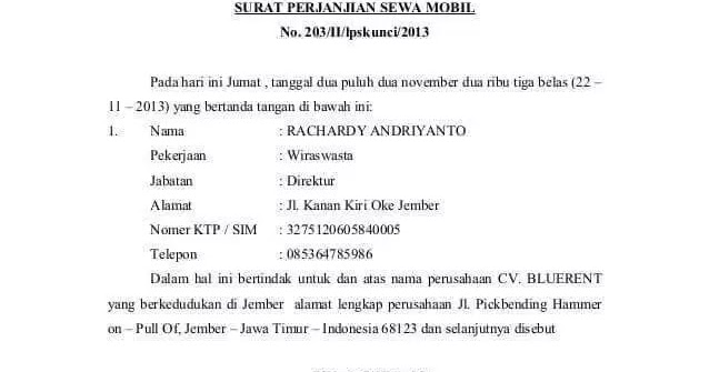 Contoh Form Rental Mobil - Dunia Belajar