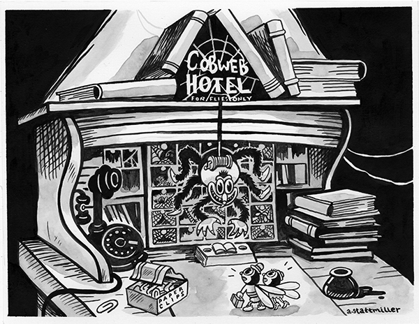 The Cobweb Hotel. Ink on paper. 8.5" x 11". 2021