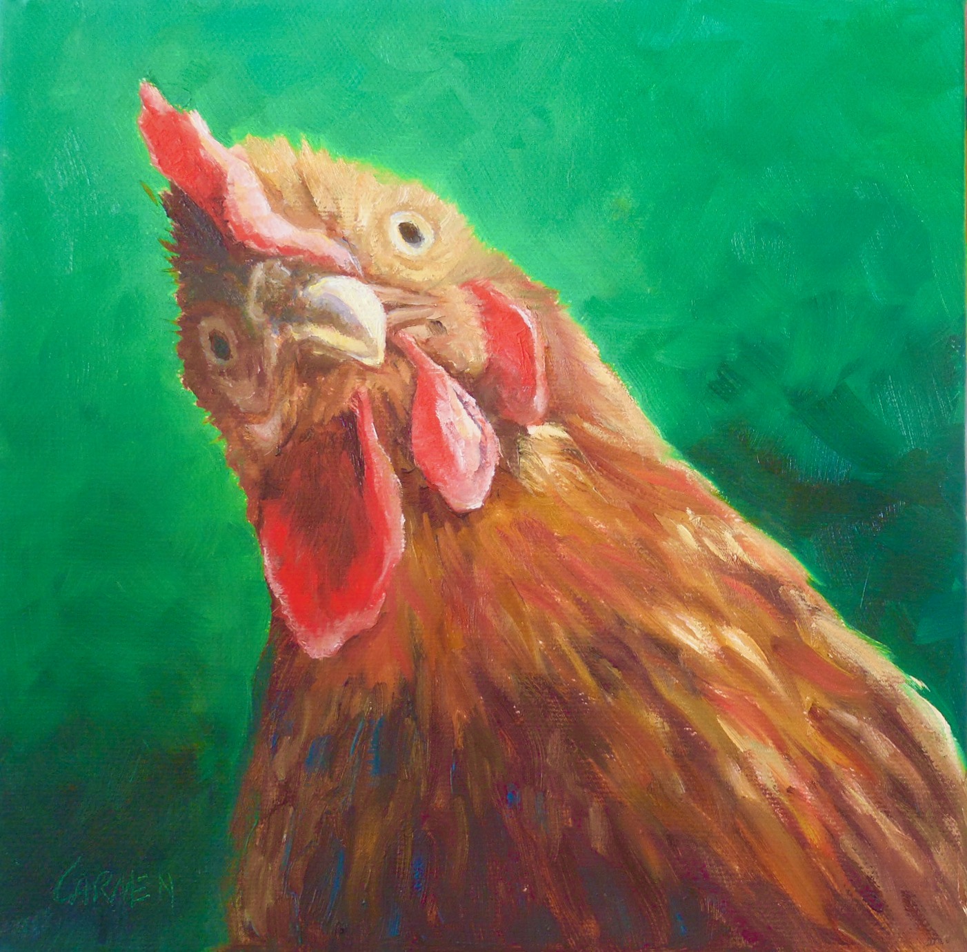 Carmen Beecher: Are YOU Talking to ME? Chicken painting oil on canvas ...