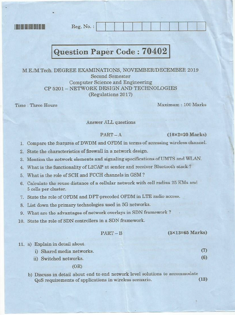 Anna University CP 5201-NETWORK DESIGN AND TECHNOLOGIES November ...