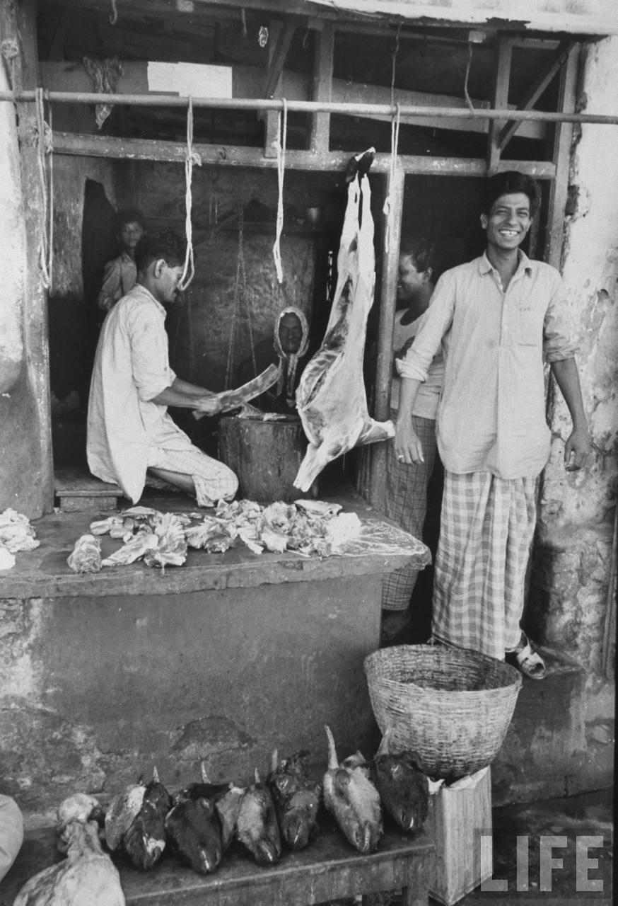 A Meat Shop of Calcutta (Kolkata) - December 1970 - Old Indian Photos