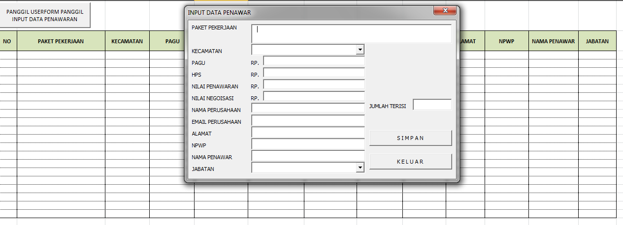 Cara Membuat Isian Data Pada Ms. Excel Dengan VBA