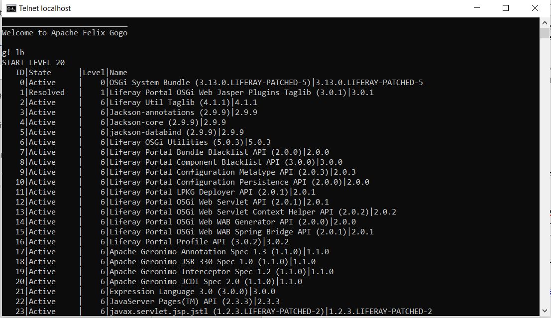 Access Felix Gogo Shell in Liferay 7.2/DXP Portal Environment ~ Liferay ...