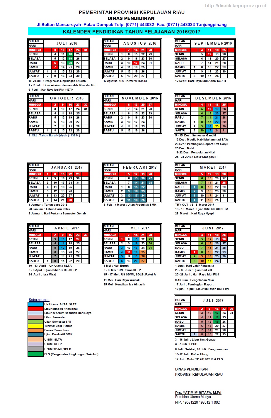 Draft Kalender Pendidikan Tahun Pelajaran 2016/2017 Provinsi Kepulauan ...