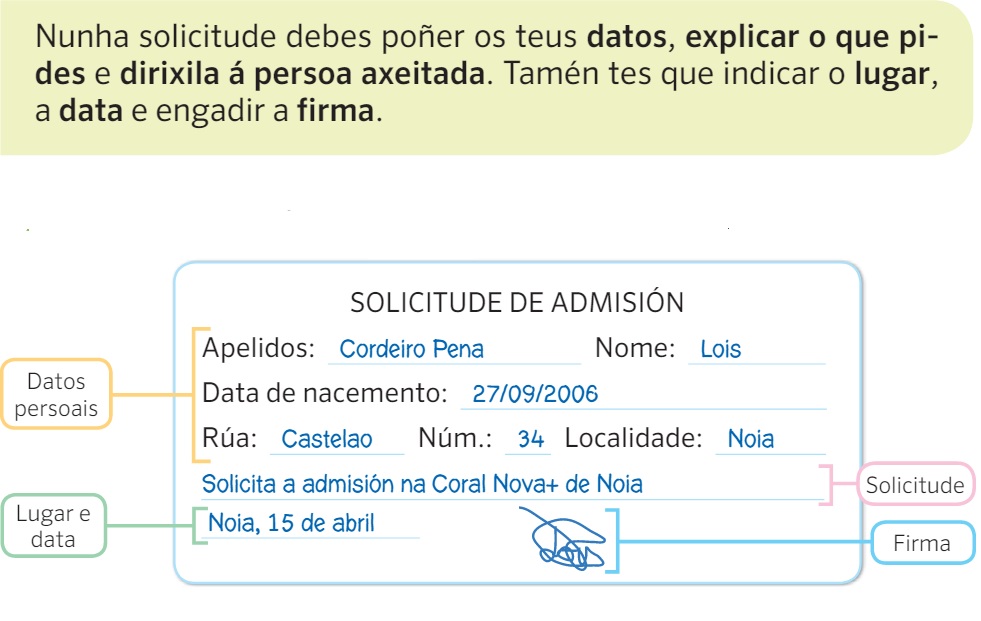 GALEGO 3º E.P.: A SOLICITUDE