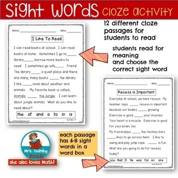 MrsQuimbyReads | Teaching Resources: Sight Word Practice | Cloze ...