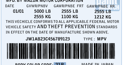 Replacement VIN (vehicle identification number) Stickers: Replacement ...
