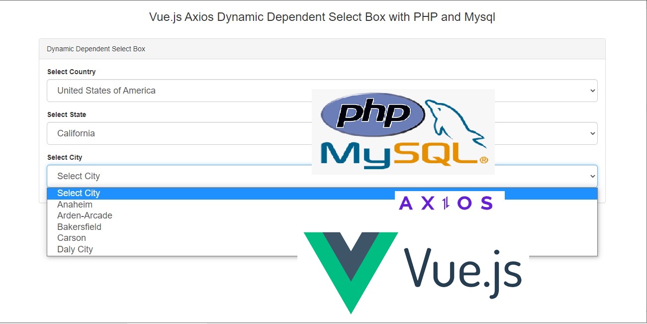 Vuejs Axios Dynamic Dependent Select Box With Php And Mysql Tutorial101