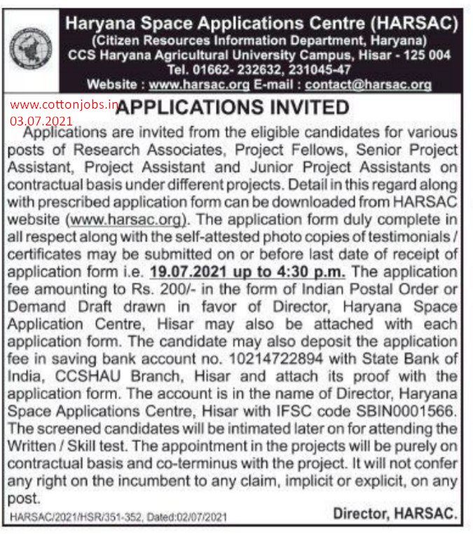 HARYANA SPACE APPLICATIONS CENTRE (HARSAC) RECRUITMENT -2021 96 ...