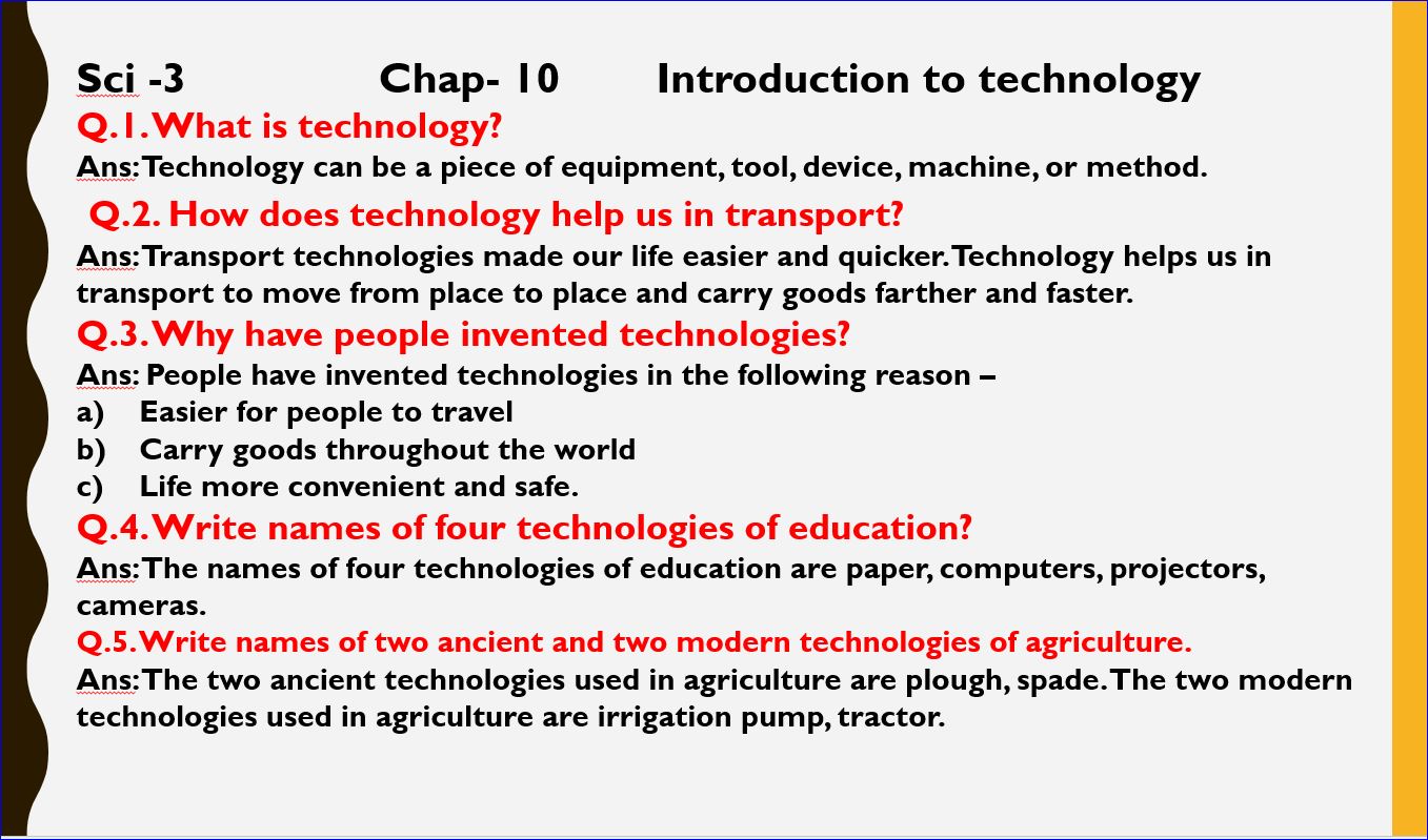 Technology (Grade - 3 - 5)/ Science / Worksheets & Q/A