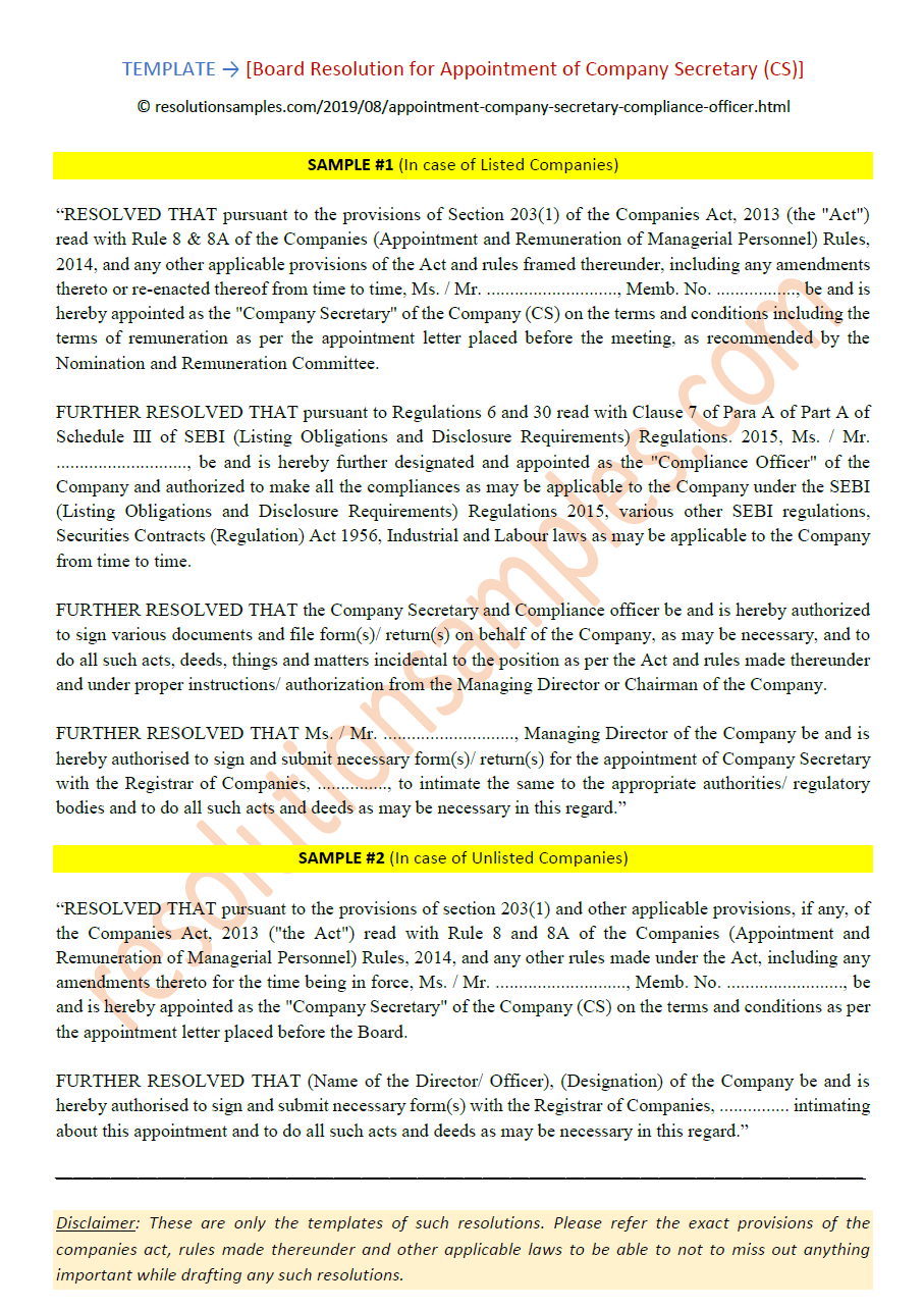 Draft Board Resolution Appointment Of Company Secretary CS draft-board-resolution-appointment-of-company-secretary-cs