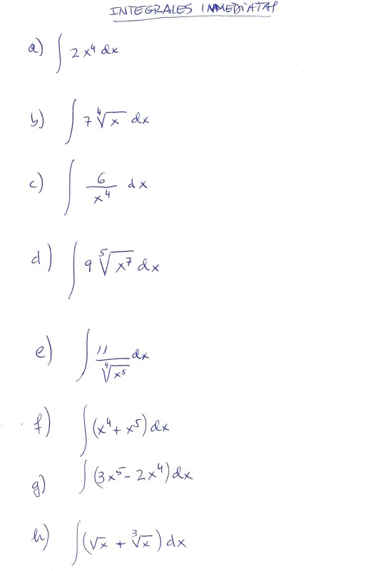 18.- Ejercicios de Integrales inmediatas para entregar.