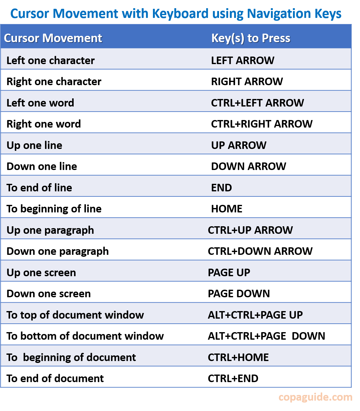 MS-Word Hindi Notes - Using Navigation Keys in MS-Word