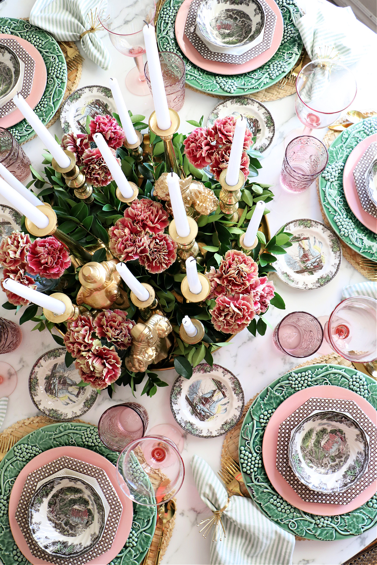 PINK AND GREEN THANKSGIVING TABLE | Dimples and Tangles