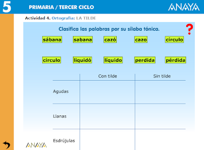 Me encanta aprender: Clasifica las palabras por su sílaba tónica