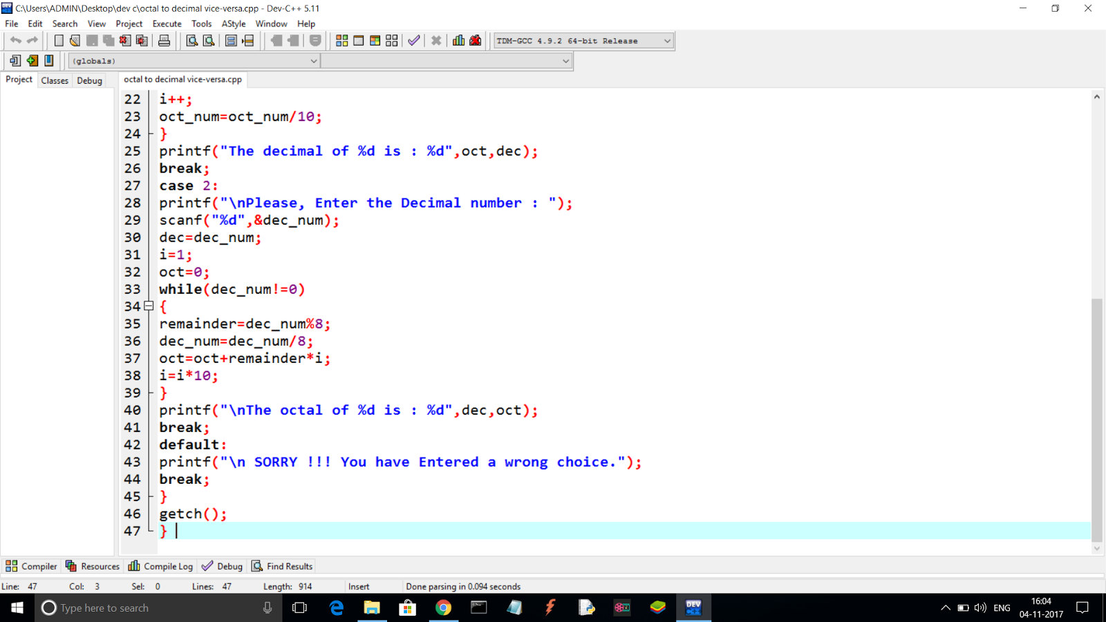 C Program To Convert The Octal Number Into Decimal And Vice Versa