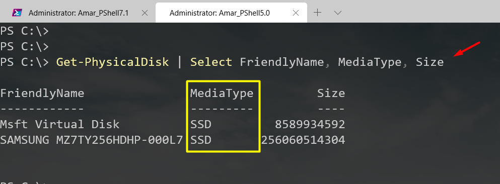 Powershell Tip : How to find the disk type of your System ( HDD or SSD )