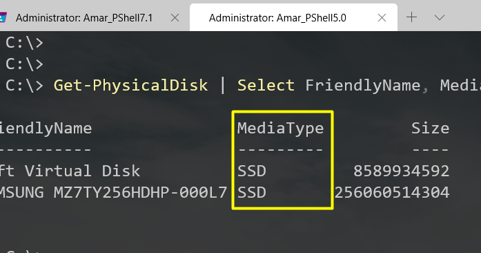 Powershell Tip : How to find the disk type of your System ( HDD or SSD )