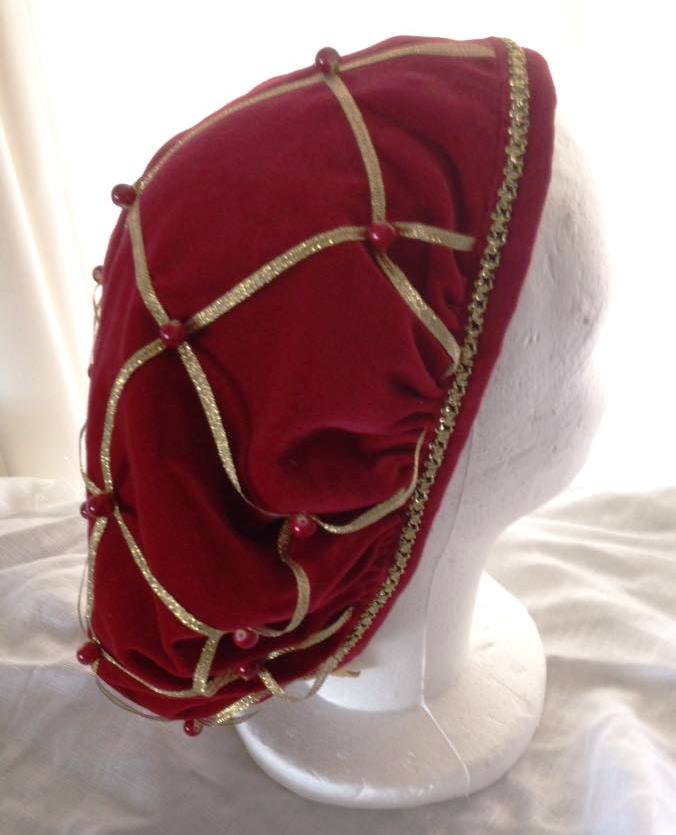 Broider Me 'Bethan: Red Velveteen Caul with Gold Trim