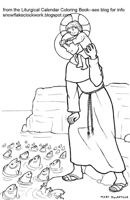 Snowflake Clockwork: St. Anthony coloring page-- June pages!