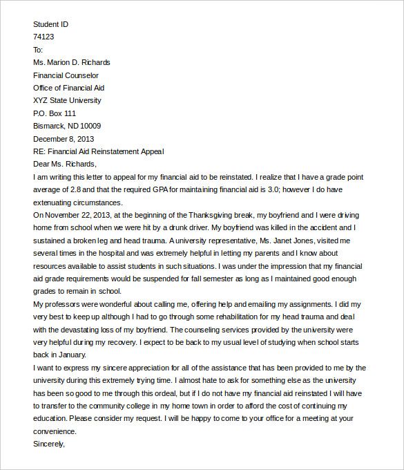 Financial Aid Appeal Letter For Reinstatement Thankyou Letter financial-aid-appeal-letter-for-reinstatement-thankyou-letter