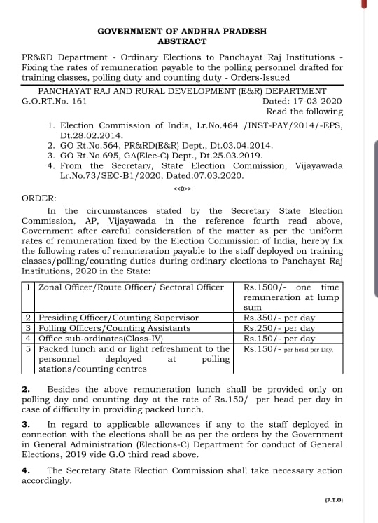 AP Election Duty Remuneration TA, DA Rates 2020 GO 161 | Polling Duty ...