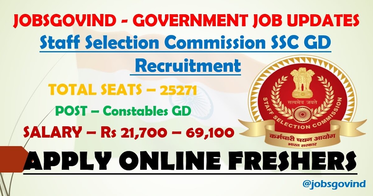 Staff Selection Commission SSC GD Recruitment 2021 for 25271 Constable ...