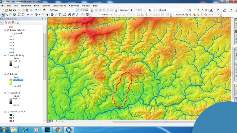 Hydrographic network and watershed delimitation