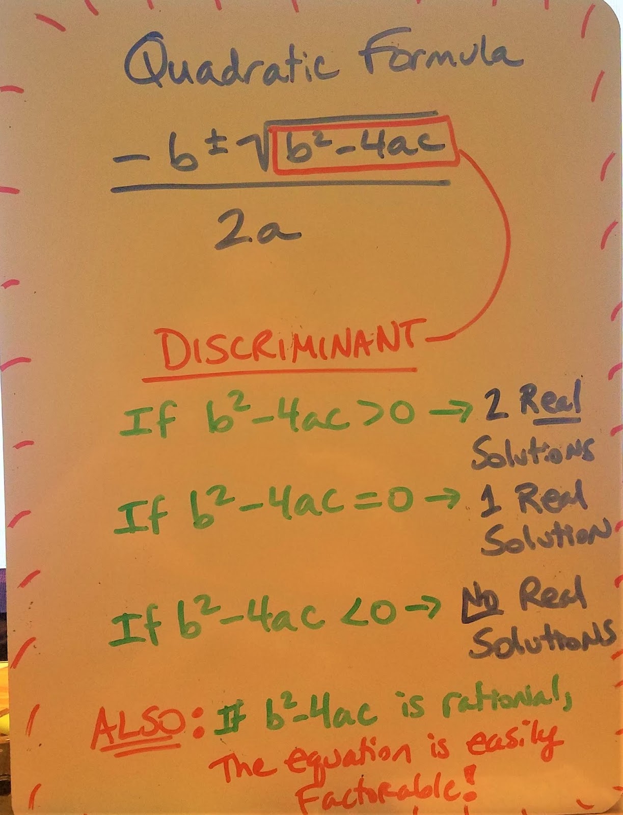 Algebra I @ Field School: Using the Discriminant
