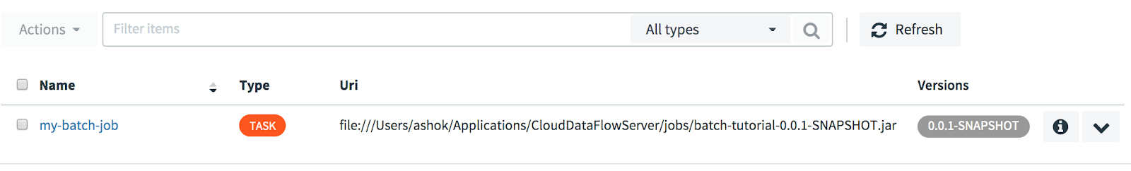 Spring batch job with Spring cloud data flow server