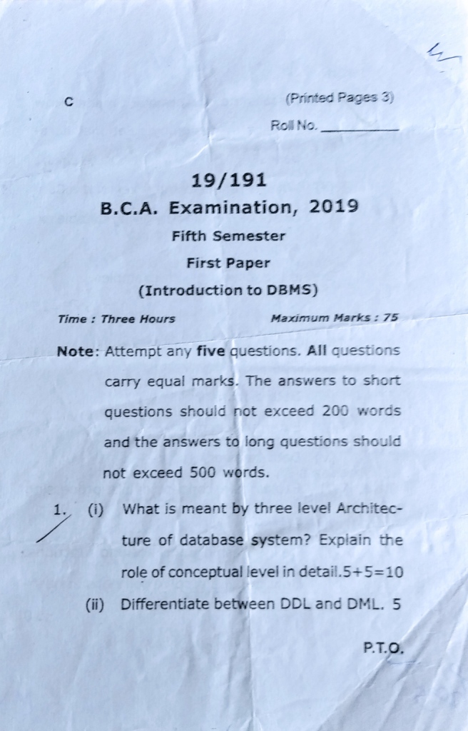 MGKVP BCA QUESTION PAPERS 2019 ( I III V ) SEM