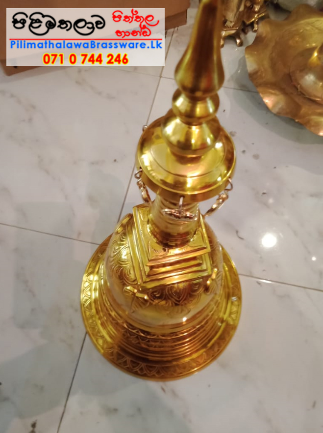 Gold Plated Brass Karaduwa - 1.5 feet - (Pagoda, Chaithya) without ...