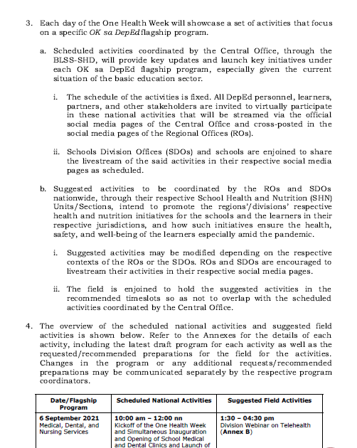 DEPED SCHEDULED/SUGGESTED ACTIVITIES DURING THE ONE HEALTH WEEK ...