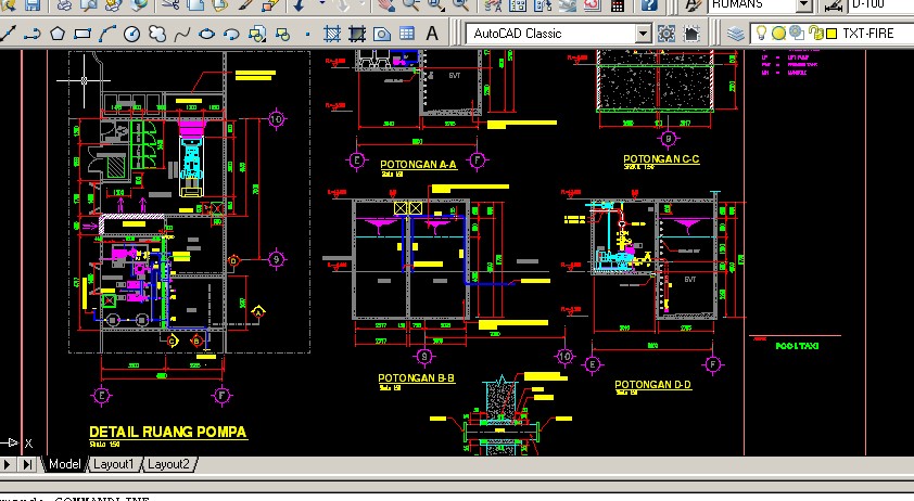 GAMBAR AUTOCAD - RUANG POMPA | PEKERJAAN MEKANIKAL ELEKTRIKAL ...