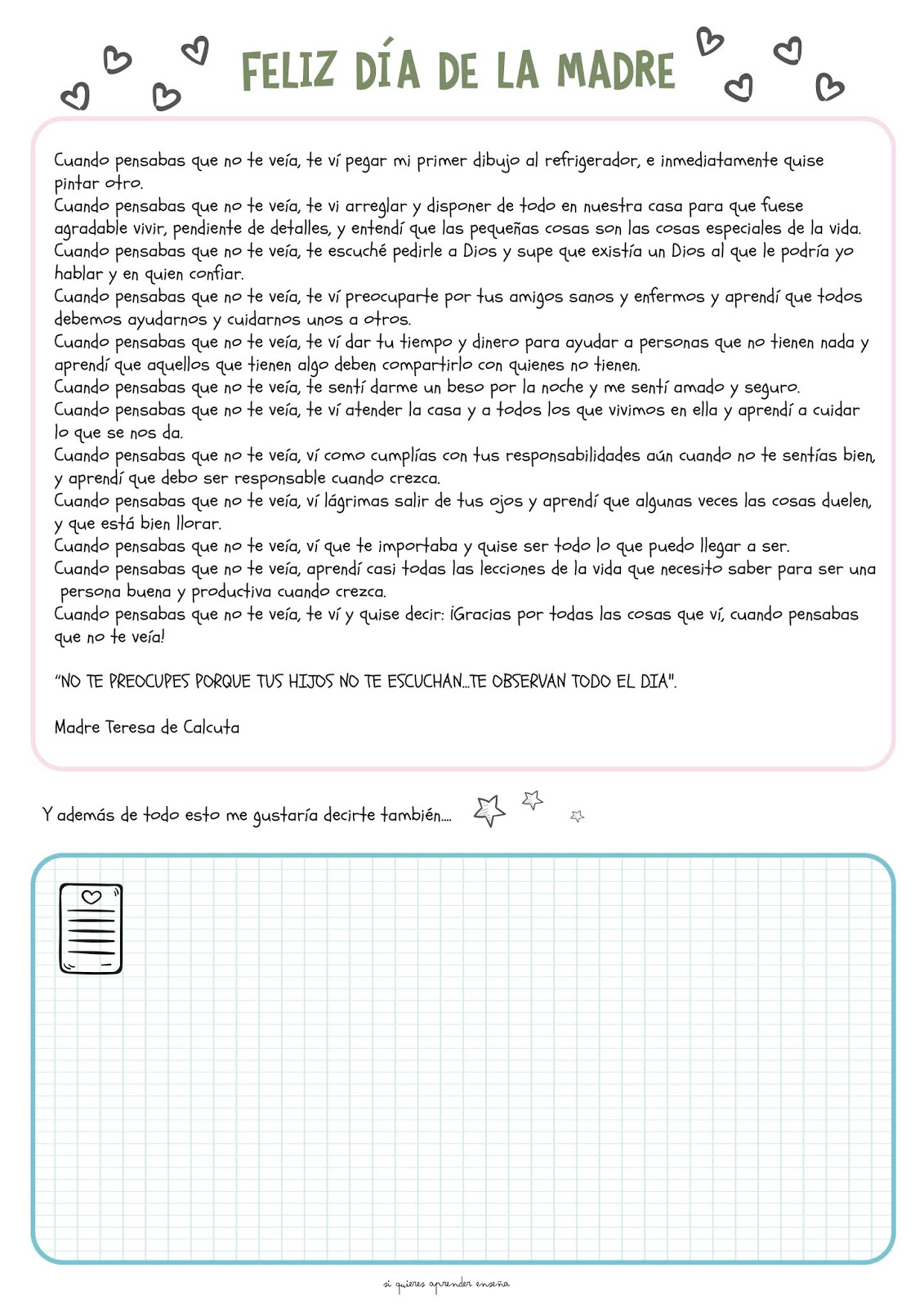 Actividad para el día de la madre - Si quieres aprender, ENSEÑA.