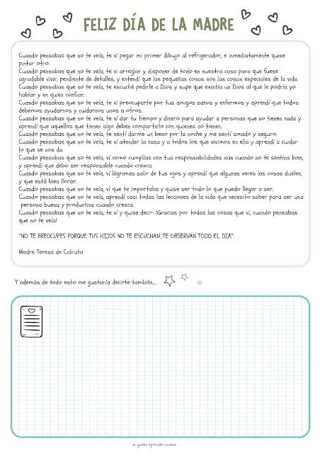 Actividad para el día de la madre - Si quieres aprender, ENSEÑA.